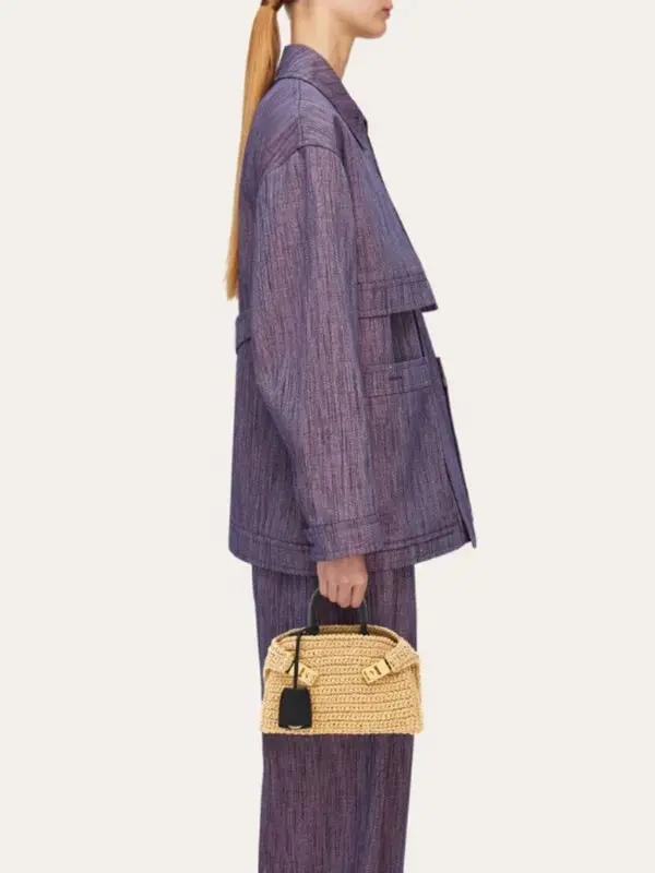 FERRAGAMO Raffia-effect Hug Mini Bag