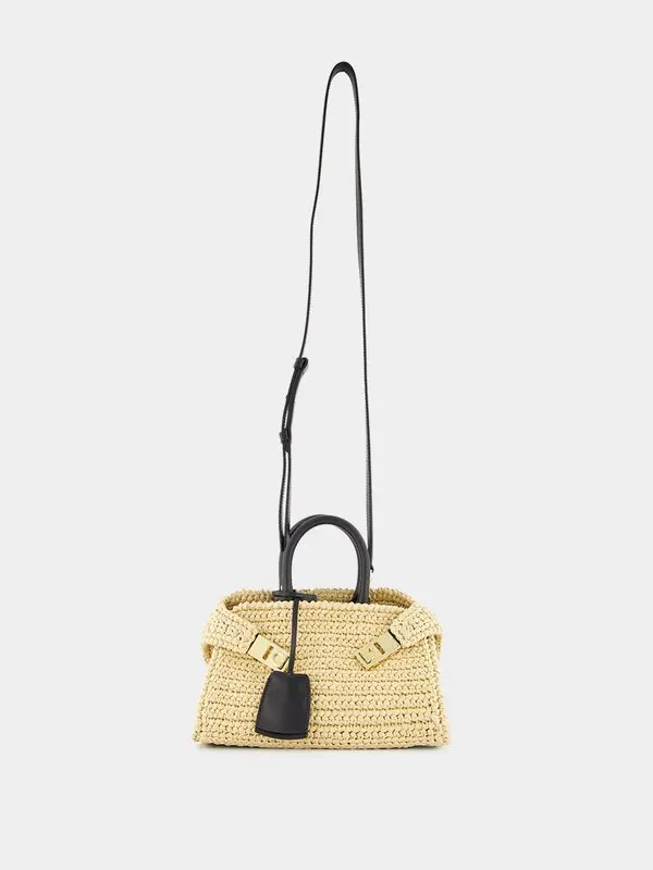 FERRAGAMO Raffia-effect Hug Mini Bag