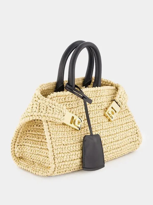 FERRAGAMO Raffia-effect Hug Mini Bag
