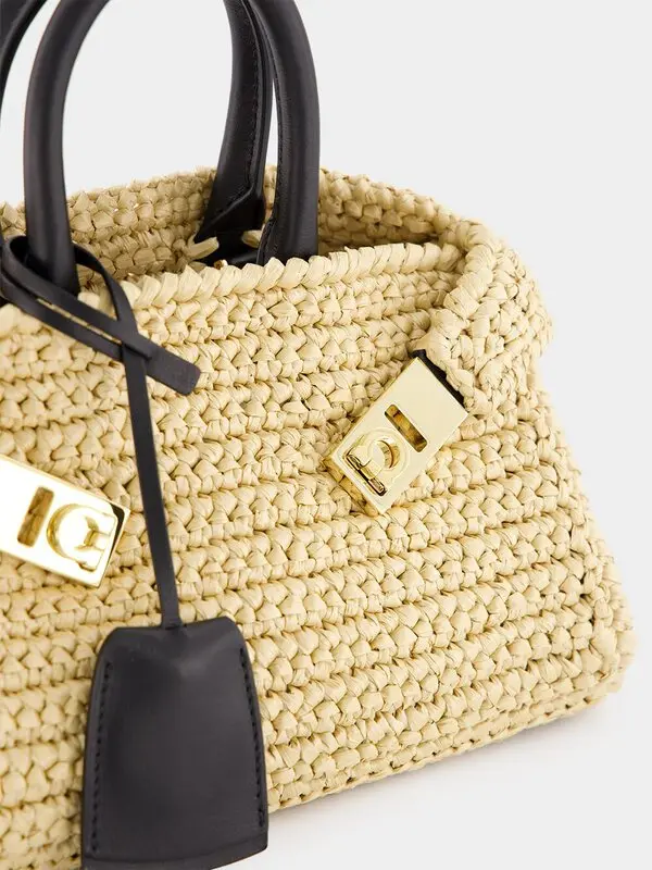 FERRAGAMO Raffia-effect Hug Mini Bag