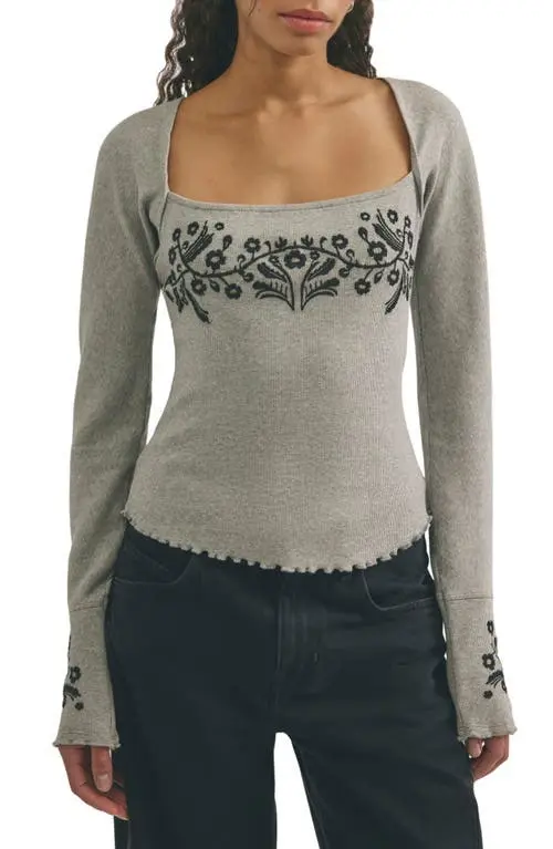 Free People Olivia Embroidered Long Sleeve Tee