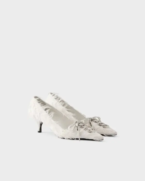 Prada Feather-embellished Satin Pumps