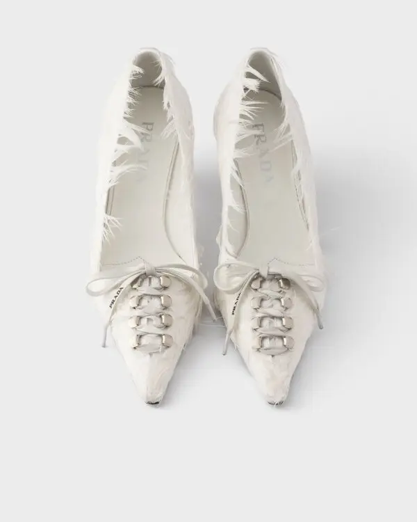 Prada Feather-embellished Satin Pumps