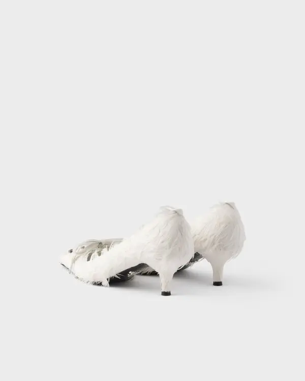 Prada Feather-embellished Satin Pumps