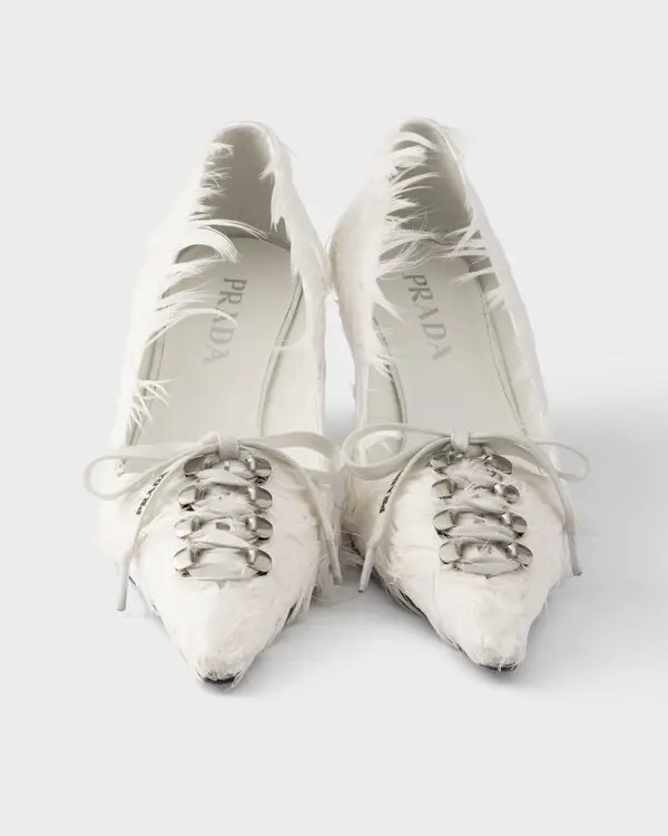 Prada Feather-embellished Satin Pumps