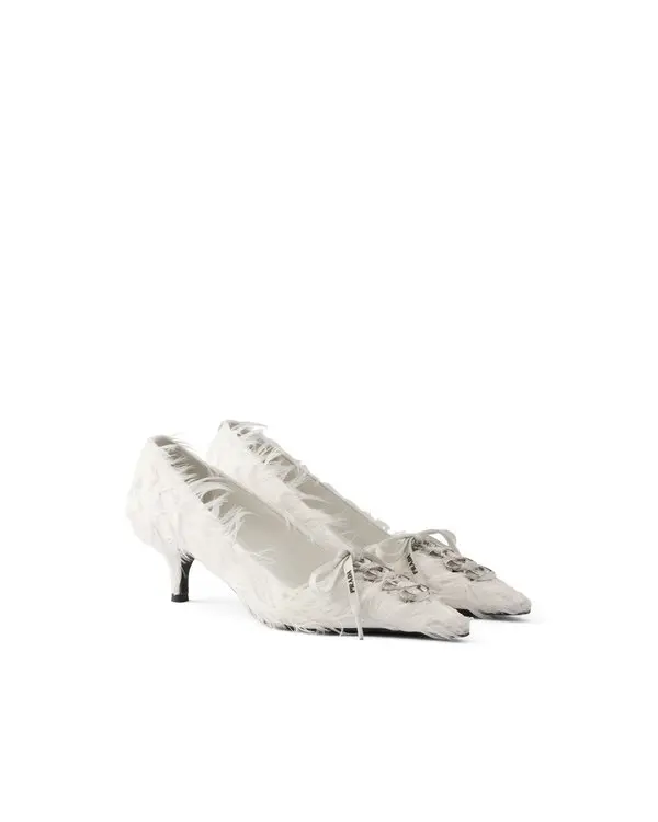 Prada Feather-embellished Satin Pumps - White