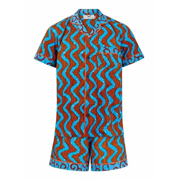 OHEMA OHENE Amber River African Print Cotton Pyjama Shorts Set - Blue