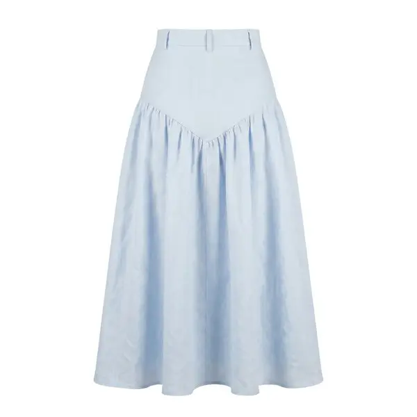 GUILLAUME ALEXANDRE High Waisted Adjustable Length Linen Midi Skirt
