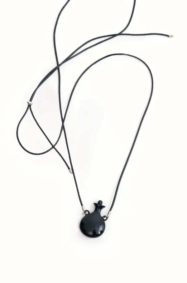 FRONT ROW SHOP Flask Pendant Necklace With Sterling Silver Accents - Black