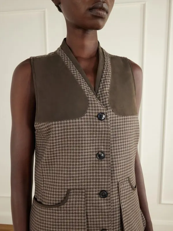 Purdey Checked Wool And Cashmere-blend Tweed Vest With Suede Trim