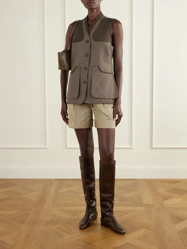 Purdey Checked Wool And Cashmere-blend Tweed Vest With Suede Trim