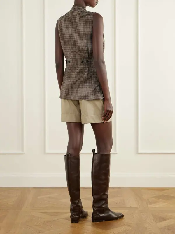 Purdey Checked Wool And Cashmere-blend Tweed Vest With Suede Trim