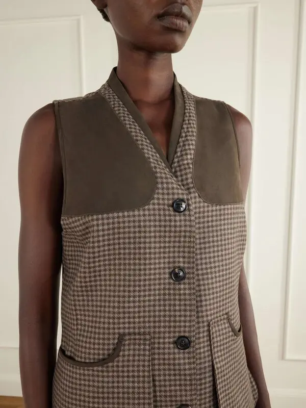 Purdey Checked Wool And Cashmere-blend Tweed Vest With Suede Trim