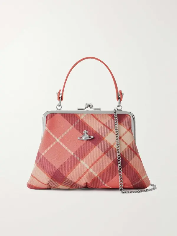 VIVIENNE WESTWOOD Granny Frame Mini Orb-detailed Checked Vegan Material Tote - Pink