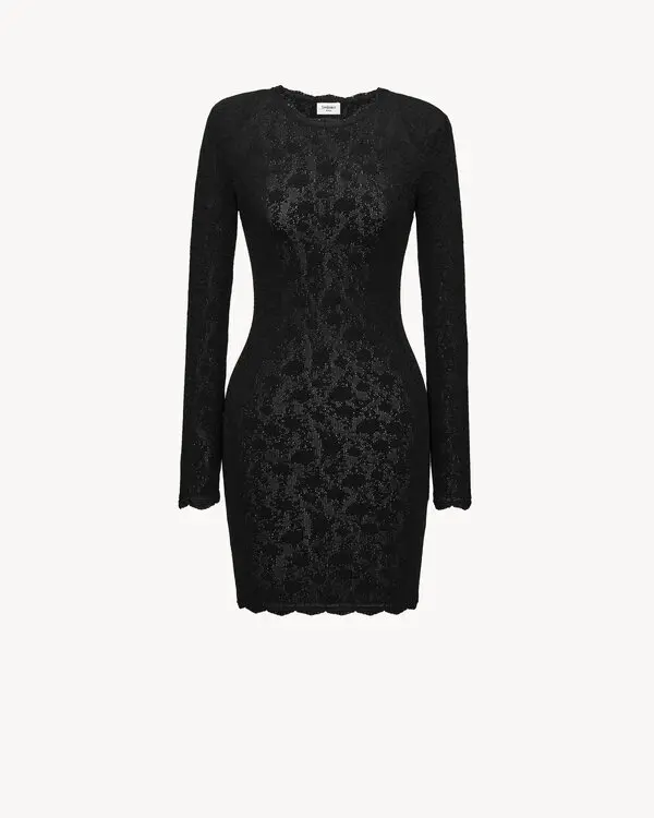 Saint Laurent Mini Dress In Floral Mesh Knit - Noir