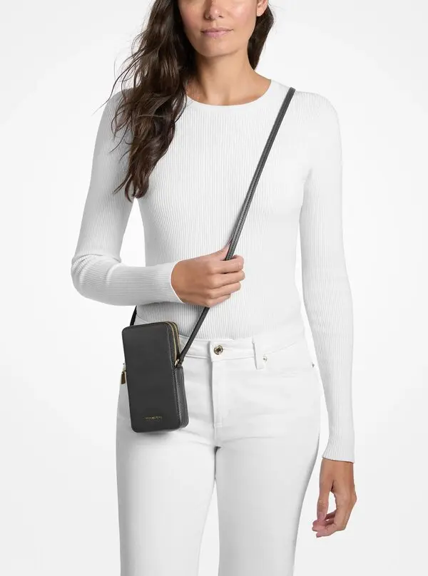 Michael Kors Jet Set Small Pebbled Leather Smartphone Crossbody Bag - Black