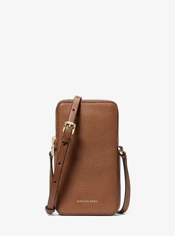 Michael Kors Jet Set Small Pebbled Leather Smartphone Crossbody Bag - Brown