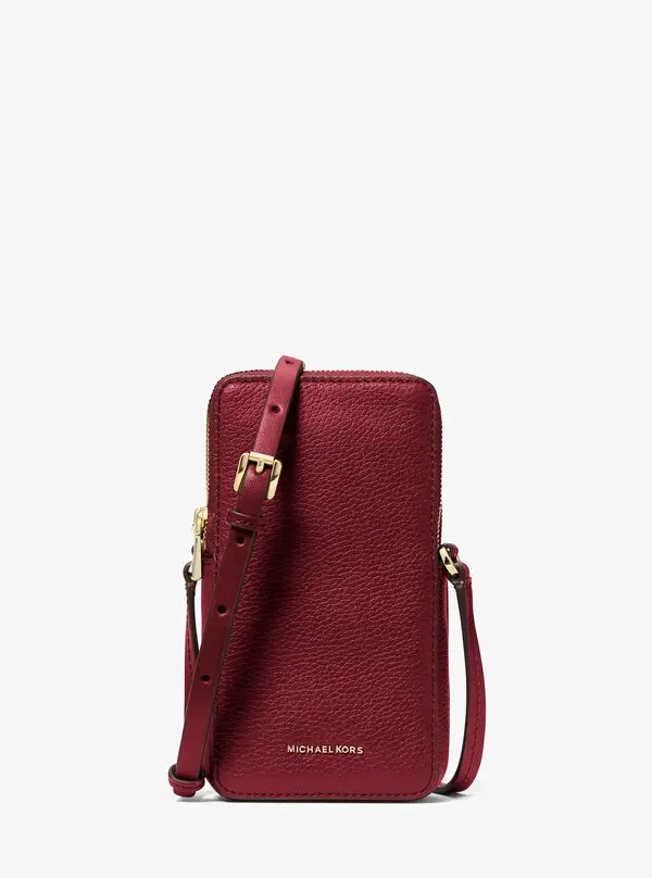 Michael Kors Jet Set Small Pebbled Leather Smartphone Crossbody Bag In By - Red