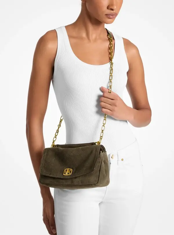 Michael Kors Bryant Small Suede Convertible Shoulder Bag - Green