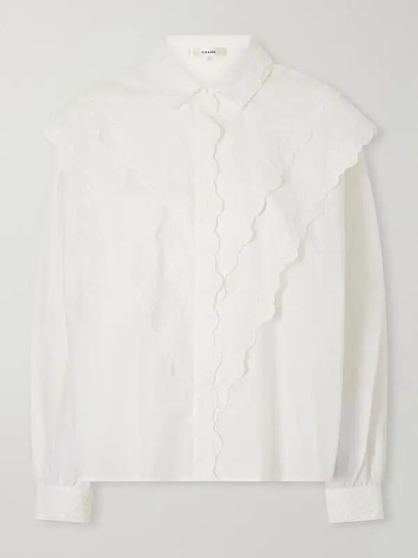 FRAME Equestrian Cotton-poplin Shirt With Embroidered Detailing - White