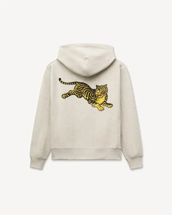 Kenzo Jumping Tiger' Zip Up Hoodie In Herringbone Cotton