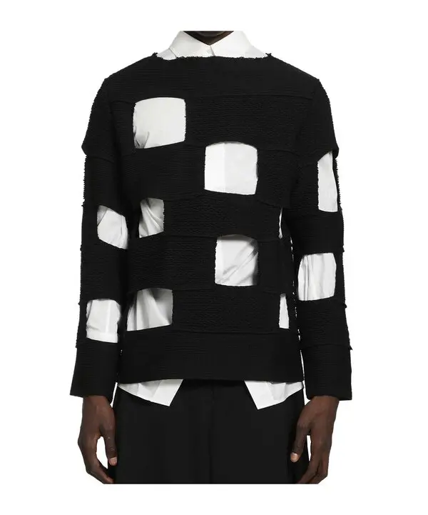 Comme Des Garçons Textured Panelled Crew Neck Sweater