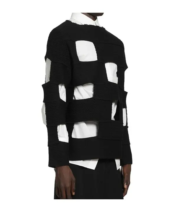 Comme Des Garçons Textured Panelled Crew Neck Sweater