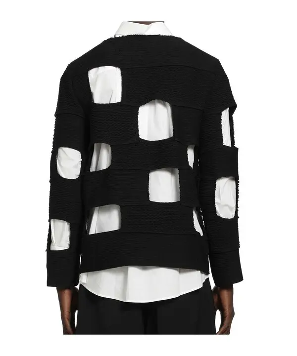 Comme Des Garçons Textured Panelled Crew Neck Sweater
