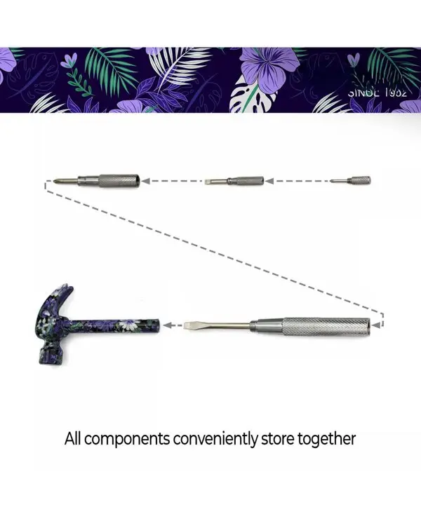 XDOVET 6 In 1 Hammer Multifunction Claw Tool Flower Print - Pattern 5