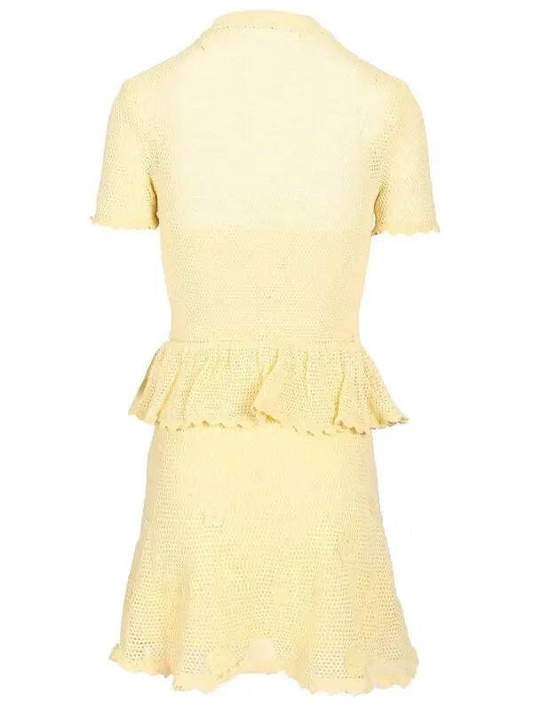 SELF-PORTRAIT Crochet Mini Dress With Floral Motifs And Peplum Waist