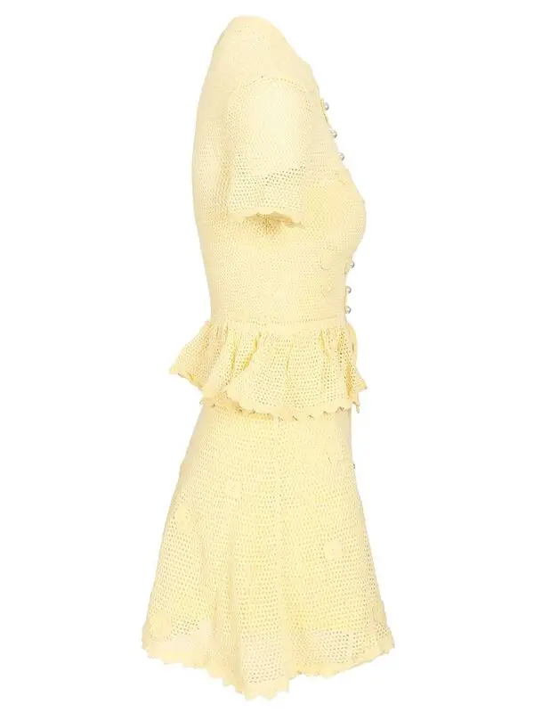SELF-PORTRAIT Crochet Mini Dress With Floral Motifs And Peplum Waist