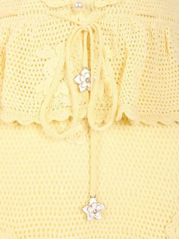 SELF-PORTRAIT Crochet Mini Dress With Floral Motifs And Peplum Waist