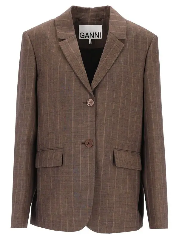 GANNI Pinstriped Wool Blazer