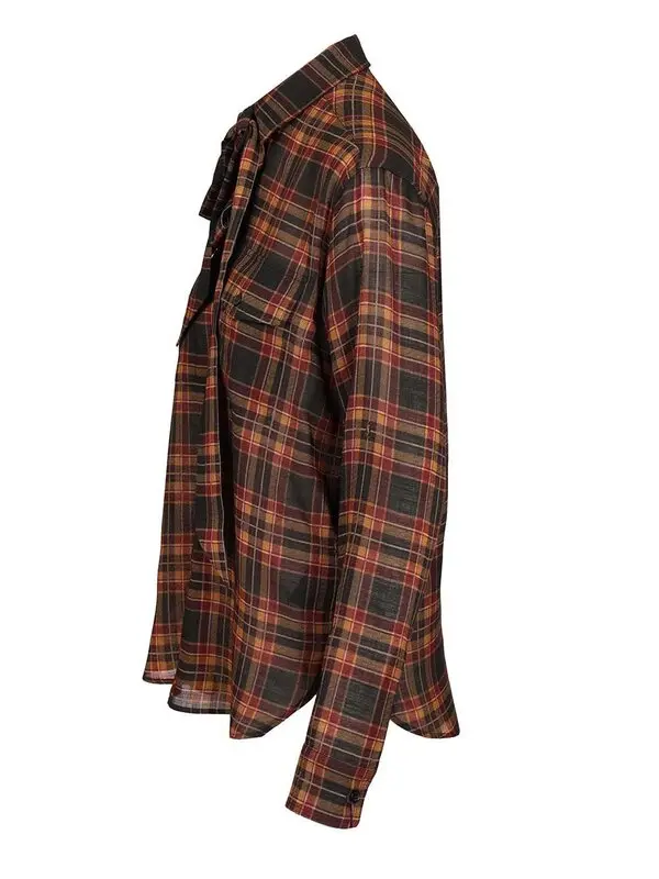 Saint Laurent Tartan Wool Lavalliere Cassandre Shirt