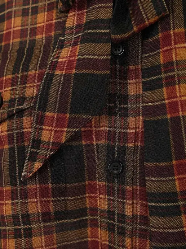 Saint Laurent Tartan Wool Lavalliere Cassandre Shirt