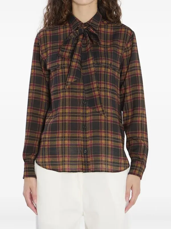Saint Laurent Tartan Wool Lavalliere Cassandre Shirt