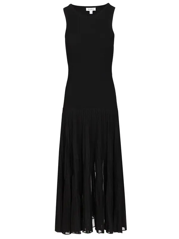 Alaïa Pleated Sheer Knit Midi Dress