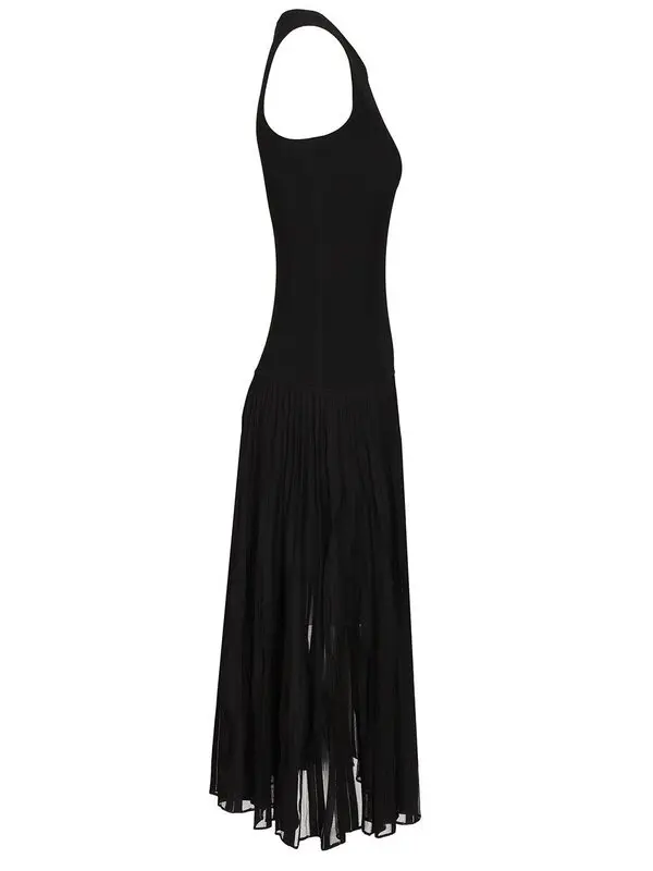 Alaïa Pleated Sheer Knit Midi Dress