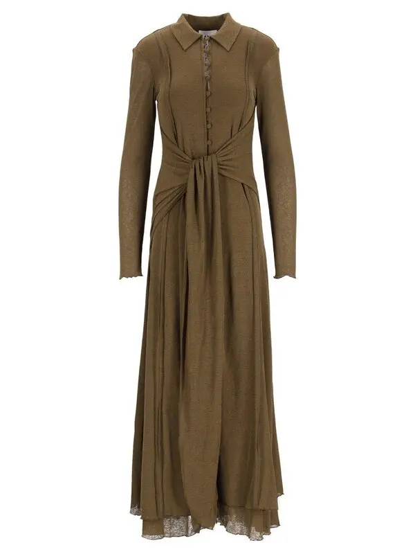 GANNI Long Sleeve Gauze Dress With Button Front