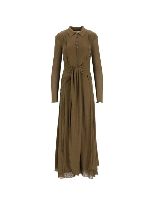 GANNI Long Sleeve Gauze Dress With Button Front