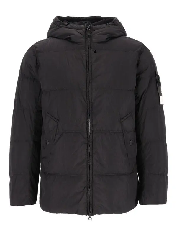 Stone Island Padded Down Jacket With Hood - Black