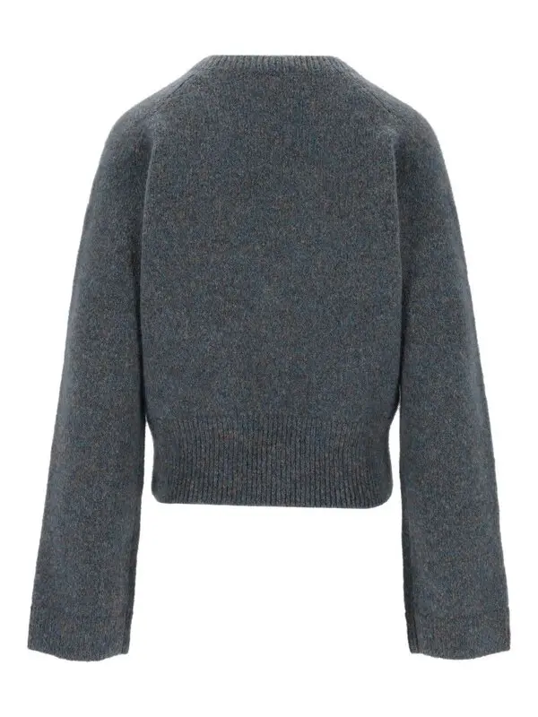 GANNI Melange Mohair Deep V-neck Sweater - Blue