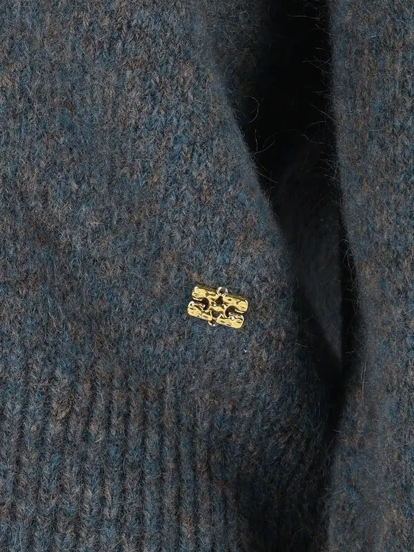 GANNI Melange Mohair Deep V-neck Sweater - Blue
