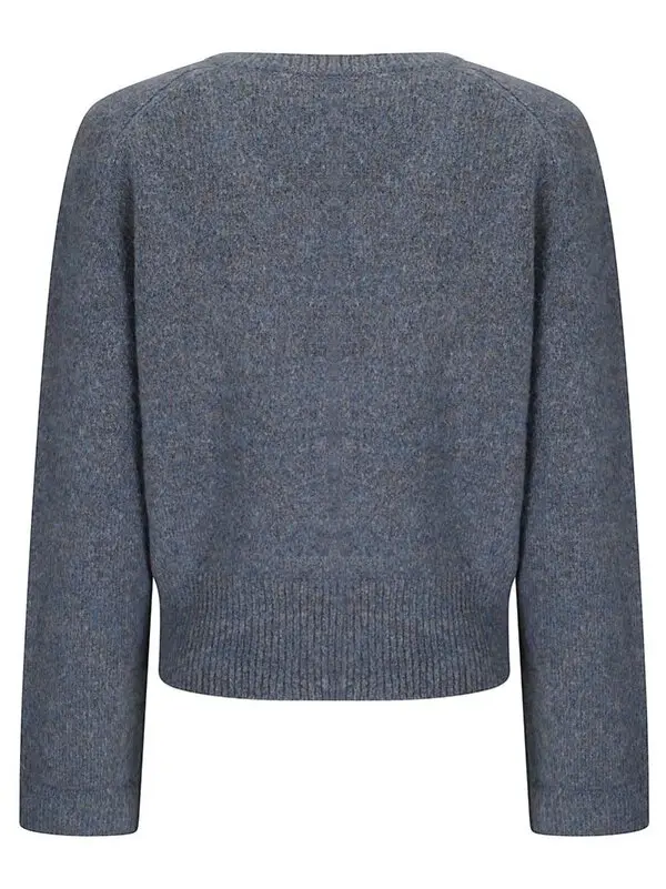 GANNI Melange Mohair Deep V-neck Sweater - Blue