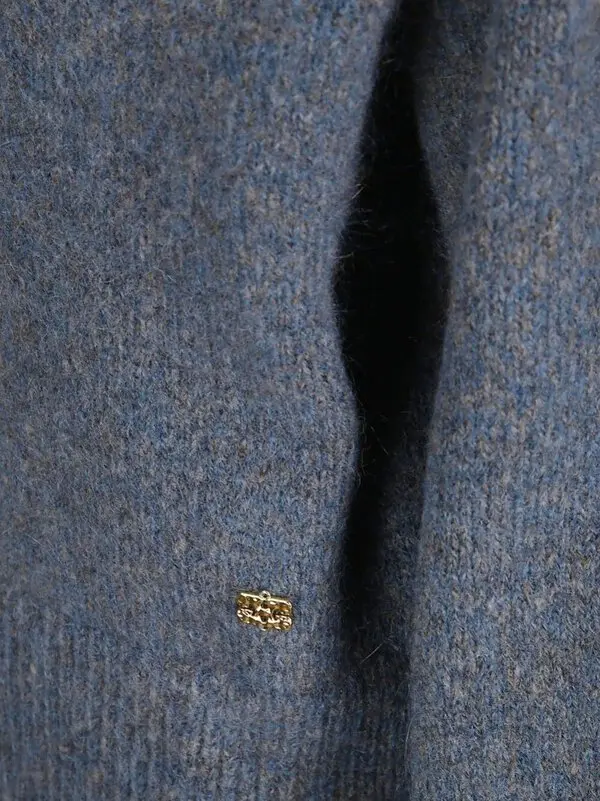 GANNI Melange Mohair Deep V-neck Sweater - Blue