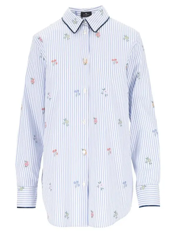 Etro Striped Floral Jacquard Cotton Shirt - Multicolor