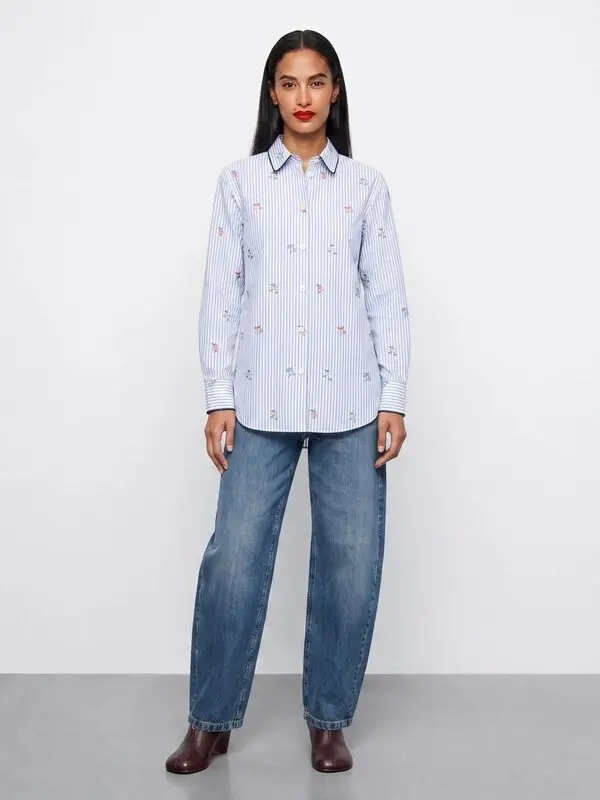 Etro Striped Floral Jacquard Cotton Shirt