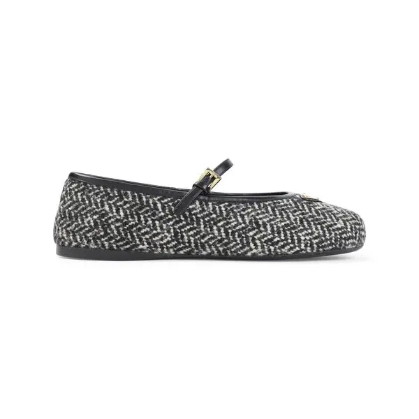 Prada Textured Wool Ballerinas With Mary Jane Strap - White