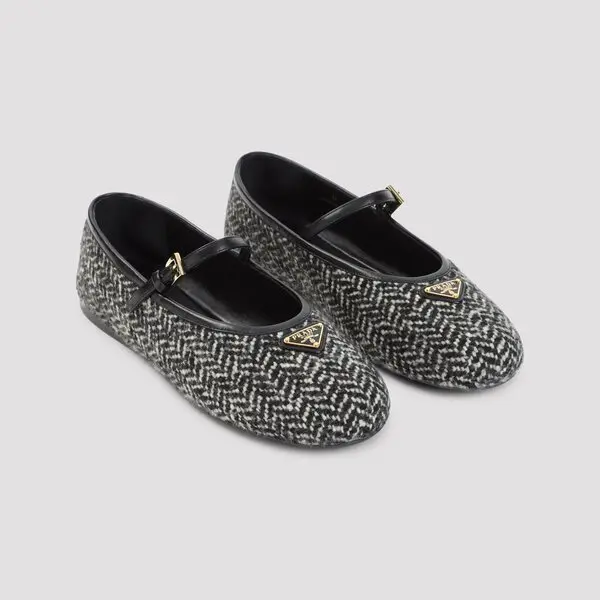 Prada Textured Wool Ballerinas With Mary Jane Strap - White