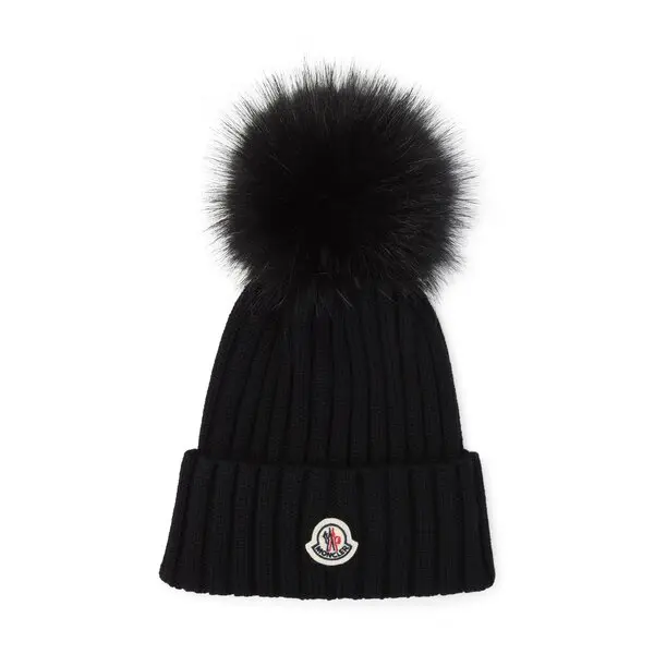 Moncler Ribbed Knit Beanie With Fox Fur Pom-pom